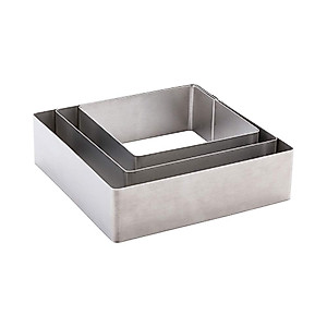 Restaurantware Pastry Tek 7 Inch Square Cookie Cutter Set, 1 Nesting Fondant Square Cutter Set - 3 Pieces, Corrosion-Resistant, Metal Petit Four Cutter Set, Dishwasher-Safe, For Desserts & Treats