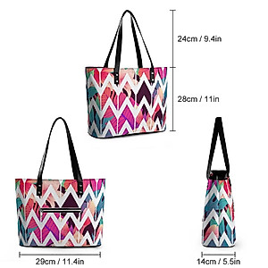 Womens Handbag Colorful Leaves Stripes Leather Tote Bag Top Handle Satchel Bags For Lady