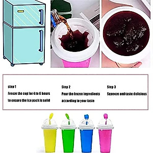 Slushy Maker Ice Cup Travel Portable Double Layer Silica Cup Pinch Cup Hot Summer Cooler Smoothie Silicon Cup Pinch into Ice Children's Adult Slushy Ice Cup (Blue)