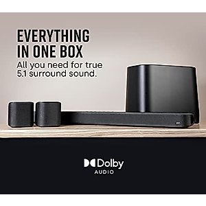 Polk True Surround III 5.1 Channel Wireless Surround Sound System, Includes Sound Bar, L & R Rear Surrounds and 7'' Subwoofer, Dolby Digital Decoding, Built-in Bluetooth, Easy Setup, Black