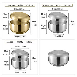 UPTALY 1 pcs 18/10 Stainless Steel Bowl with Lid (Silver Color, 12 oz), Thickened Cereal Bowl with Saucer (4.5'' x 2.9''), Double-Walled Steamed Soup Bowls, Korean Kimchi Bowl