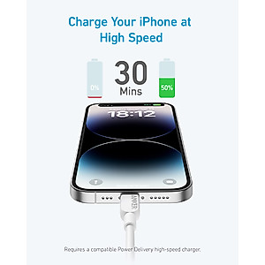 Anker 310 USB-C to Lightning Cable(White, 6ft), MFi Certified, Fast Charging Cable for iPhone 14 Plus 14 14 Pro Max 13 13 Pro 12 11 X XS XR (Charger Not Included)