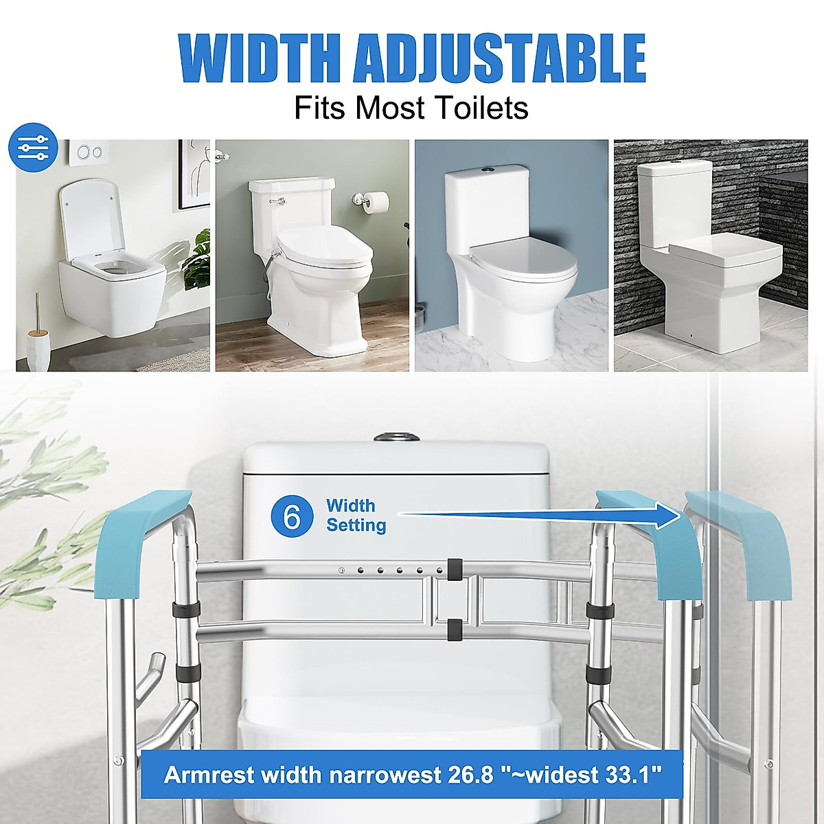 UGarden Upgraded Toilet Safety Rail, 380LB Stainless Steel Toilet Frame with Non-Slip Handles & Paper Holder, Adjustable Detachable Handicap Toilet Rails, Foldable Toilet Support Frame for Elderly