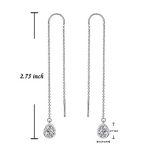 Threader Earrings 925 Sterling Silver Teardrop Earrings Droplet Jewelry Drop Dangle Long Charm Earrings for Women Birthday Gifts (Threader Earrings CZ)