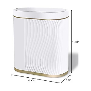 GloDeals Bathroom Trash Can with Lid Automatic Garbage Can, 2 Gallon Slim Smart Trash Can, Small Plastic Trash Bin, Touchless Motion Sensor Trash Can for Bedroom, Bathroom, Office (Cream/Gold Trim)