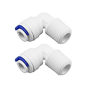 Elbow Quick Connector for RO Reverse Osmosis Systems-1/4 Inch Thread x 1/4 Inch Tube Push Fitting-NSF Approved (DC-002A) Pack of 2