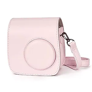 Phetium Protective Case Compatible with Instax Mini 7+ 7s 7c Instant Film Camera/Polaroid PIC-300, Premium Vegan Leather Bag Cover with Removable Strap (Blush Pink)