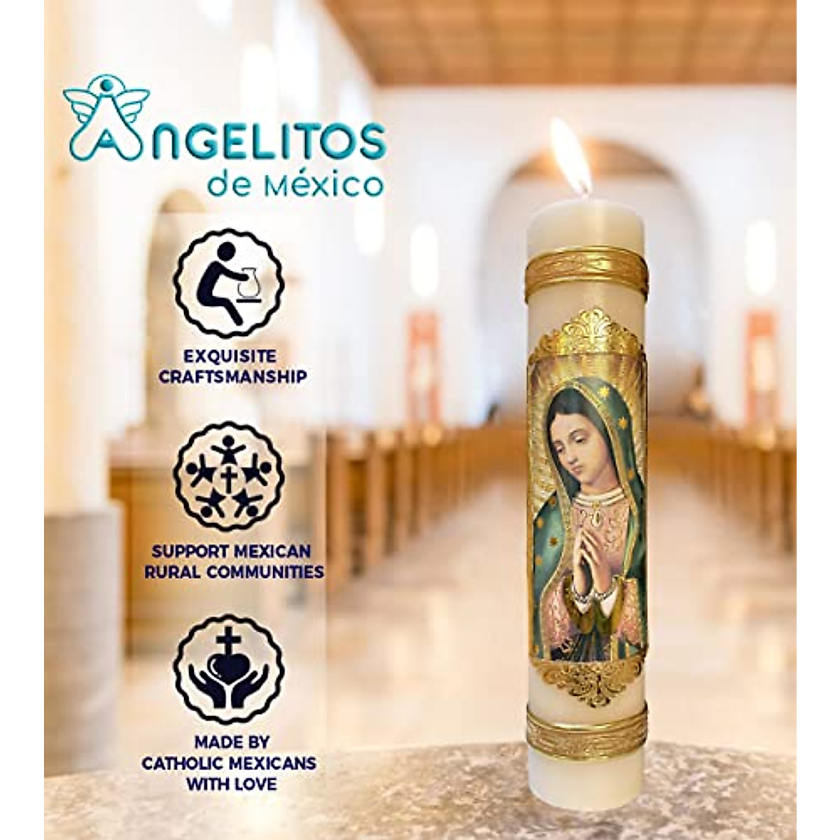 Our Lady of Guadalupe Bust Candle Cirio de la Virgen de Guadalupe Rezo Oración