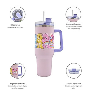 Care Bears - Friendship 40oz (1200ml) Insulated Tumbler Stainless Steel Cup with Straw and Handle for Water, Iced Tea, Coffee or Smoothie, Pink