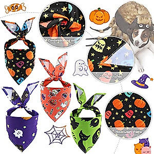 Halloween Dog Bandanas, 4 Pack Triangle Scarves Bibs for Dogs, Adjustable Premium Durable Fabric, Pumpkin Ghost Witch Horror Holiday Pet Bandanas for Small Medium Large Dogs Cats Pets