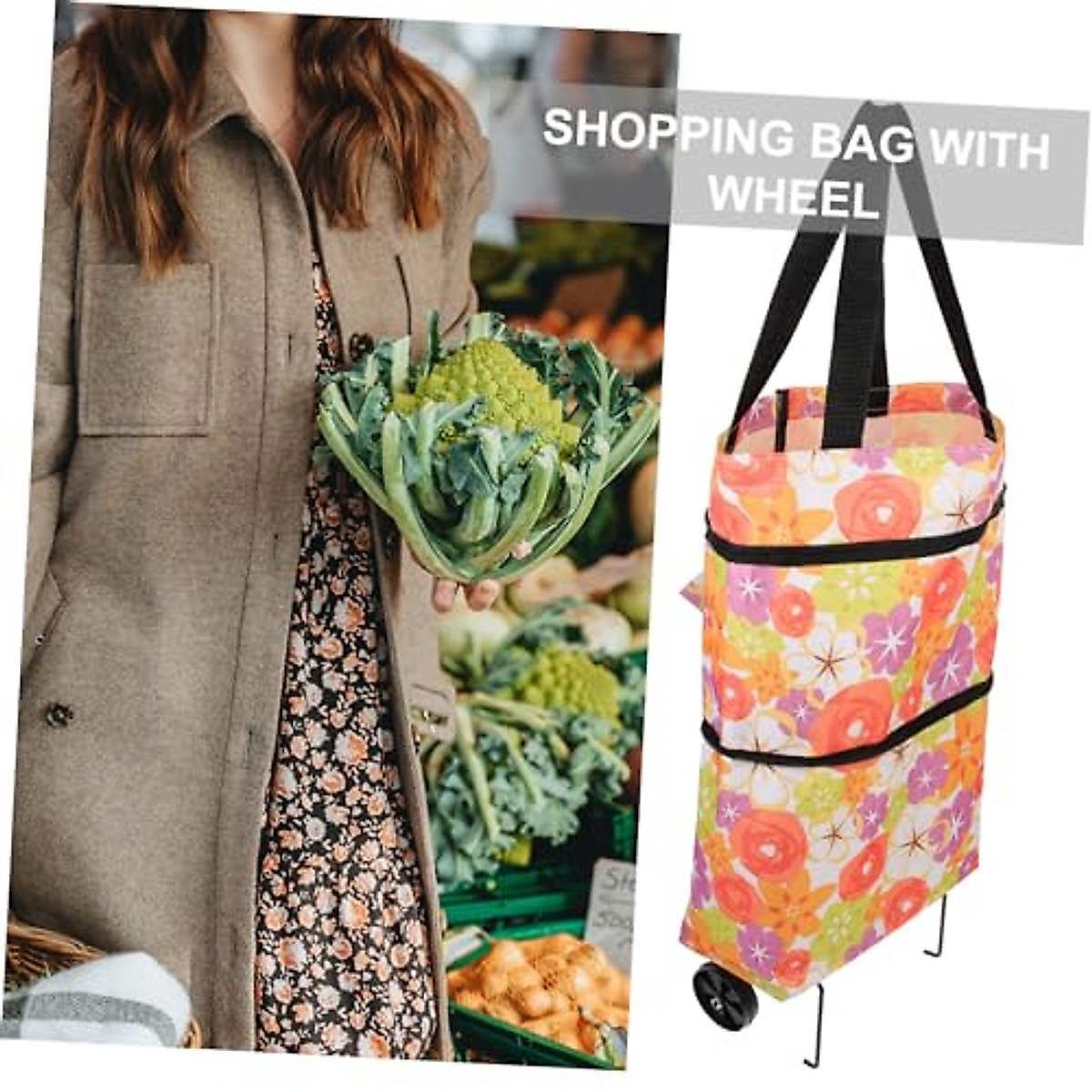 EXQUIMEUBLE Shopping Bag with Wheels Grocery Bag with Wheels Grocery Cart Cloth Pouch Shopping Bags for Groceries Collapsible Dolly Large Capacity Grocery Bag Outdoor Lining Oxford Cloth