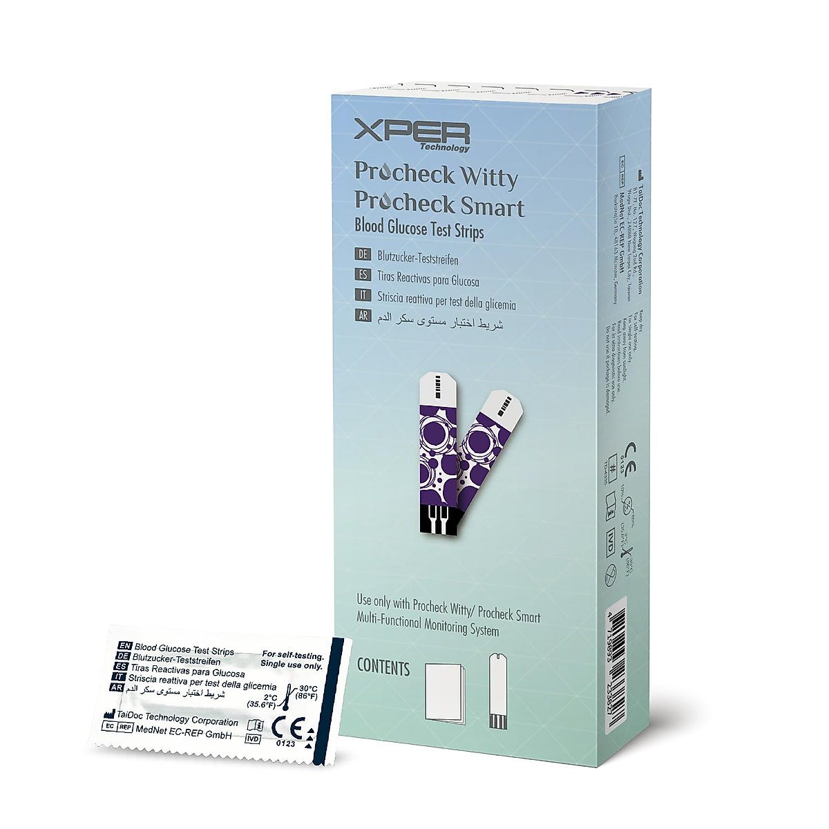 MbH blood glucose diabetic monitoring test strips 25 single pack in Procheck Smartphone dongle Home health test Quick, Simple&Easy-to-Use, Clear Easy to Read Results-Android System Type-C & iOS System