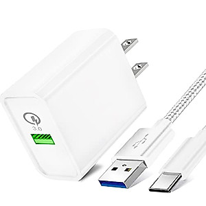 18W Charger Adapter and Cable for Samsung Galaxy A12 A32 A52 A23 5G A01 A11 S21 Plus Ultra FE,Tab S7/S7+,LG Stylo 6/Wing,Moto G Fast/Power/Stylus 2021,One 5G Ace,Quick Charge 3.0 Wall Charging Block