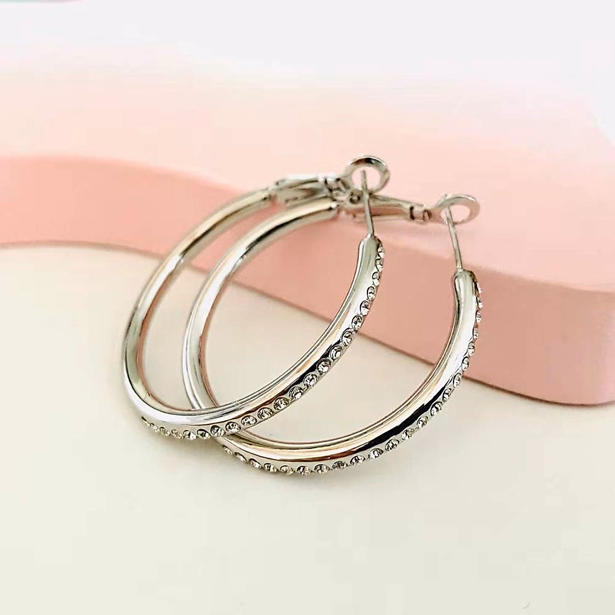 YUQIGG Silver Hoop Earrings, Fashion CZ Cubic Zirconia Rhinestone Hoops White Gold Plated Hoop Earrings for Women Gifts 1.38in