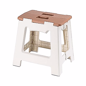 M Crumt 13'' Folding Step Stool for Adults and Kids Hold Up to 300 LB Non-Slip Folding Stools with Portable Handle Compact Collapsible Lightweight Foldable Step Stools for Kitchen, Bathroom(Khaki)