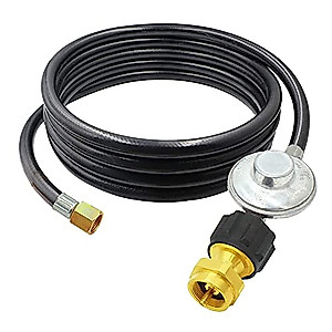MENSI 5 Feet Propane Regulator and Hose Universal Grill Regulator Replacement Parts, QCC1 Type for Most LP Gas Grill, Heater and Fire Pit Table, 3/8" Female Flare Nut with Steak Saver ACME 1LB Adapter