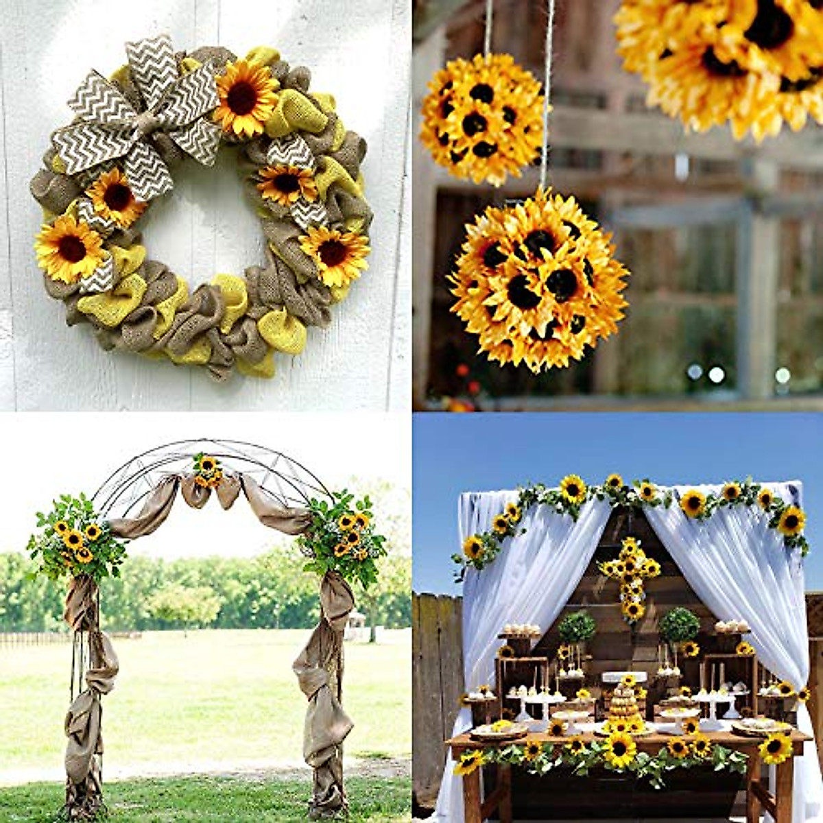 Whonline 60pcs 3.9inch Sunflowers Artificial Flowers, Sunflower Decor, Fake Silk Sunflower Heads for Crafts Christmas Tree Garland Birthday Home Party Decorations