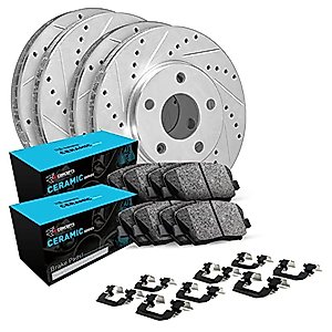 R1 Concepts Front Rear Brakes and Rotors Kit |Front Rear Brake Pads| Brake Rotors and Pads| Ceramic Brake Pads and Rotors |Hardware Kit|fits 2008-2020 INFINITI G37, Q60; Nissan 350Z, 370Z