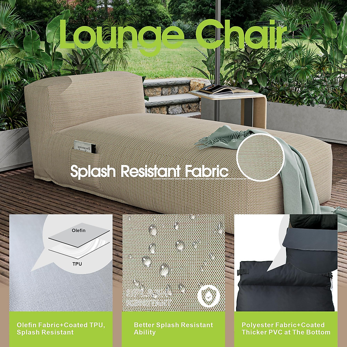 OPEAK Patio Furniture Chaise Lounge Chair Outdoor Reclining Chair Garden Pool Lounge Chairs for Outside Sunbathing Recliners Outdoor Bed Beach Chaise Lounge Chair Sunbed (Light Orange, 70'' Length)