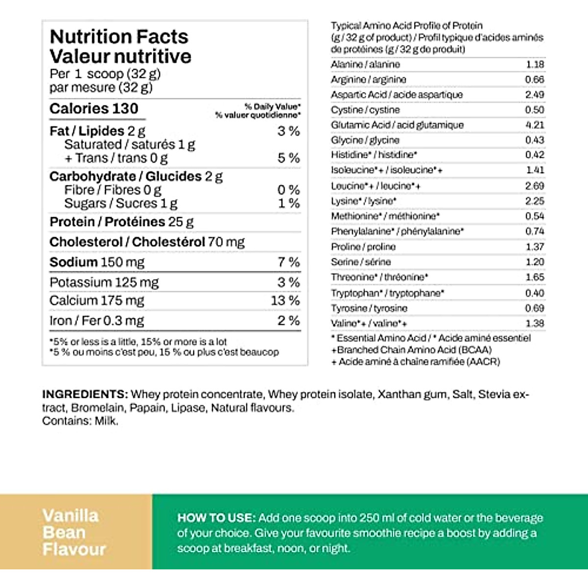 VITASAVE Whey Protein Powder Vanilla – 100% Whey Protein Powder, 25g Protein Per Serving – Grass-Fed, Gluten-Free, BCAAs, Amino Acids - 26 Servings, 832g Tub (Vanilla)