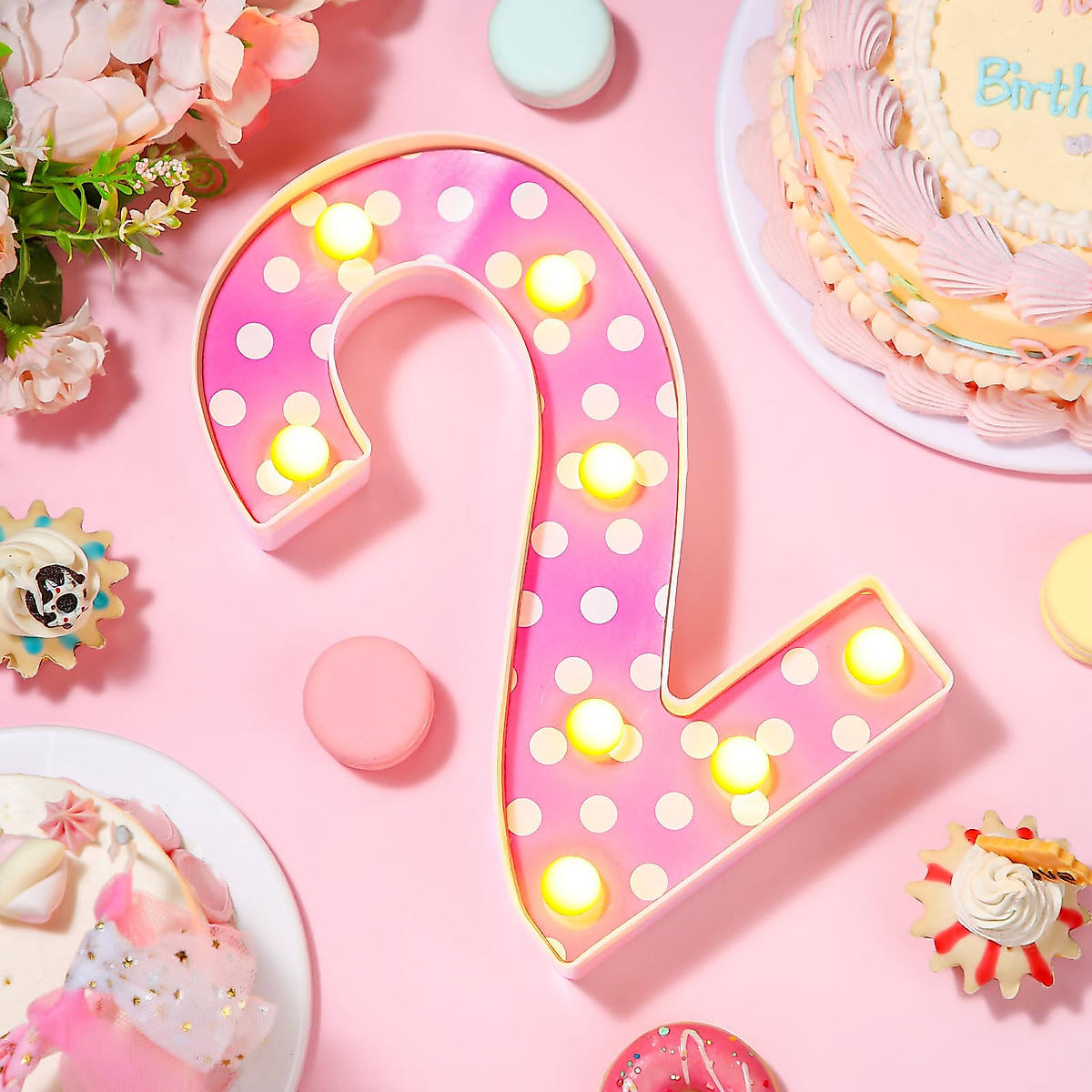Glooglitter Mouse Birthday Decorations Marquee Light up Number Glowing Mouse Number Sign for 1st 2nd 3rd Boy Girl Kid Birthday Party Decorations Table Centerpieces Bedroom Wall Decor(Pink Number 2)