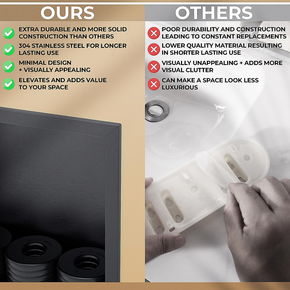 MNML DESIGN Shower Niche 12"x12" Bathroom shelves-Stainless Steel matte black bathroom Organizer accessories shelf no Tile needed, Waterproof recessed wall mounted Insert Storage Shower caddy