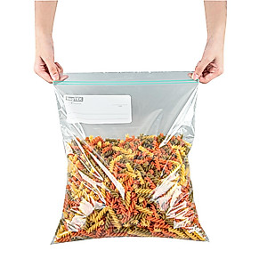 Restaurantware Bag Tek 2 Gallon Storage Zip Bags 25 Disposable Zipper Pouch Bags - Double Zipper Greaseproof Clear Plastic Zip Bags With Write-On-Label For Food Organization And Storage