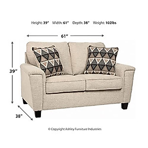 Signature Design by Ashley Abinger Chenille Contemporary Loveseat with 2 Accent Pillows, Beige
