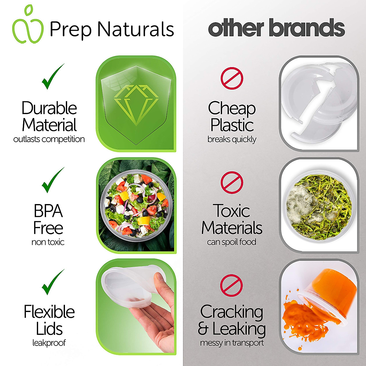 50pk 8oz Small Plastic Containers with Lids - Slime Containers with lids Freezer Containers Deli Containers with Lids - Food Containers Meal Prep Food Prep Containers Plastic Food Containers with Lids