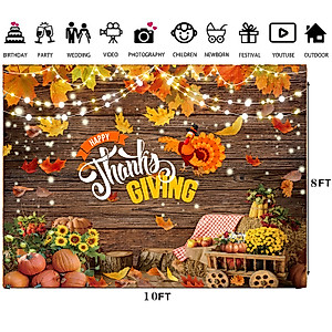 LTLYH 10x8ft Thanksgiving Backdrop Fall Backdorp Thanksgiving Turkey Pumpkin Decoration Backdrop Autumn Banner Party Backdrops 186