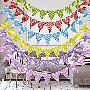 98FT Pennant Banner 6Pack 72PCS Triangle Flags Paper Pennant Bunting Garland Polka Dot Print Pennant Hanging Triangle Flags for Theme Party Decorations Supplies
