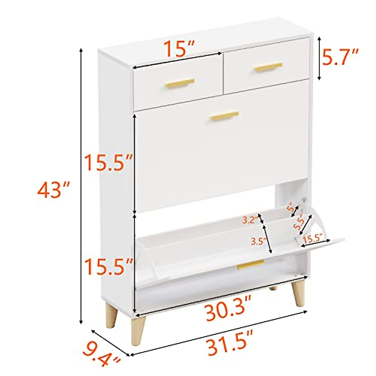 Wildhome Shoe Cabinet,20 Pair Freestanding Shoe Rack Storage Organizer with 2 Flip Door,2-Tier Shoe Storage Cabinet for Heels, Boots, Slippers (White)