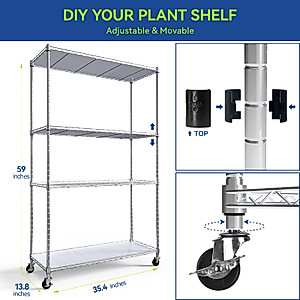 Monios-L Indoor Greenhouse with Grow Light and Shelf,Mini Greenhouse with 4-Tier Metal Plant Stand,Full Spectrum Growing Lamps with Clear Cover Tent for Seed Starter System,(35Lx14Wx61H)