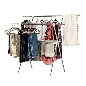 IRIS USA Foldable Drying Rack with Extendable Rods for Large Laundry Loads, Clothes Drying Rack, Freestanding Foldable Laundry Rack, Anti-Skid Feet, Portable and Storable, Silver