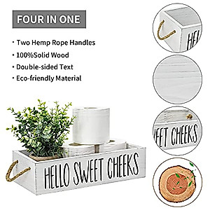 Bathroom Decor Box 2 Sides Funny Toilet Paper Holder Wood Tank Box Over Toilet Paper Storage Basket with Rope Handle Rustic Bathroom Paper Organizer Box with Funny Sign Farmhouse Home Decor Box