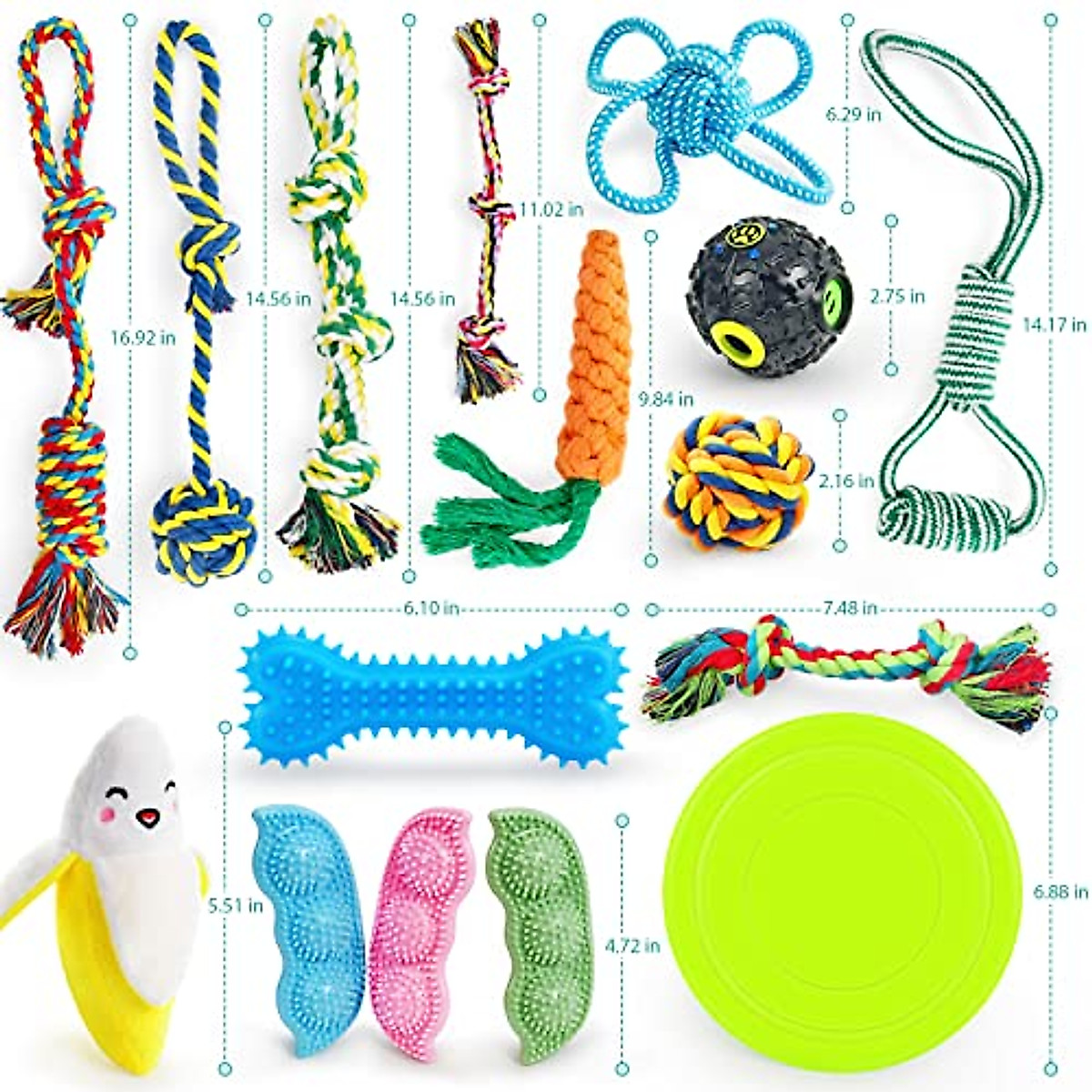 SHARLOVY Dog Chew Toys for Puppies Teething, Puppy Toys 16 Pack Dog Toys for Aggressive Chewers Puppy Chew Toys Peas Rubber Bone Dog Toy Bundle Small Dog Squeaky Toys for Small Dogs