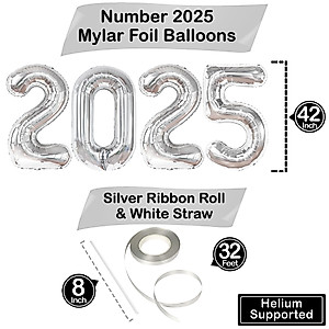 KatchOn, Giant Silver 2025 Balloon Numbers - 42 Inch, New Years Balloons | 2025 Balloons Silver for Happy New Years Decorations 2025 | Foil 2025 Silver Balloons for New Years Eve Party Supplies 2025
