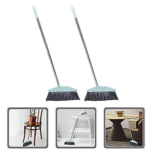Cabilock 2pcs Stainless Steel Broom Cleaning Supplies Heavy-Duty Broom Market Broom Sweeping Broom Indoor Outdoor Broom Long Handle Broom Hard Broom Household Cleaning Supply Blue Plastic