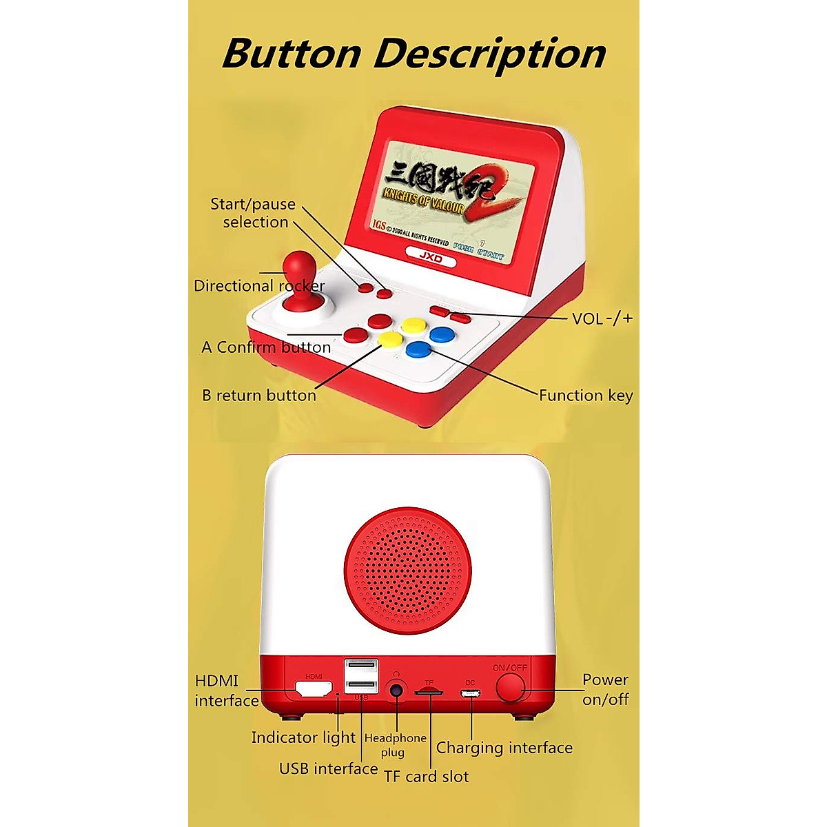 New JXD classic nostalgia big rocker retro Multiplayer mini arcade console Dual-core 32GB build in 9000 games more than 10 simulators such as mame/CPS/arcade mp3 mp4
