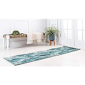Unique Loom Positano Collection Coastal Modern Fish Light Blue Runner Rug (2' x 7')