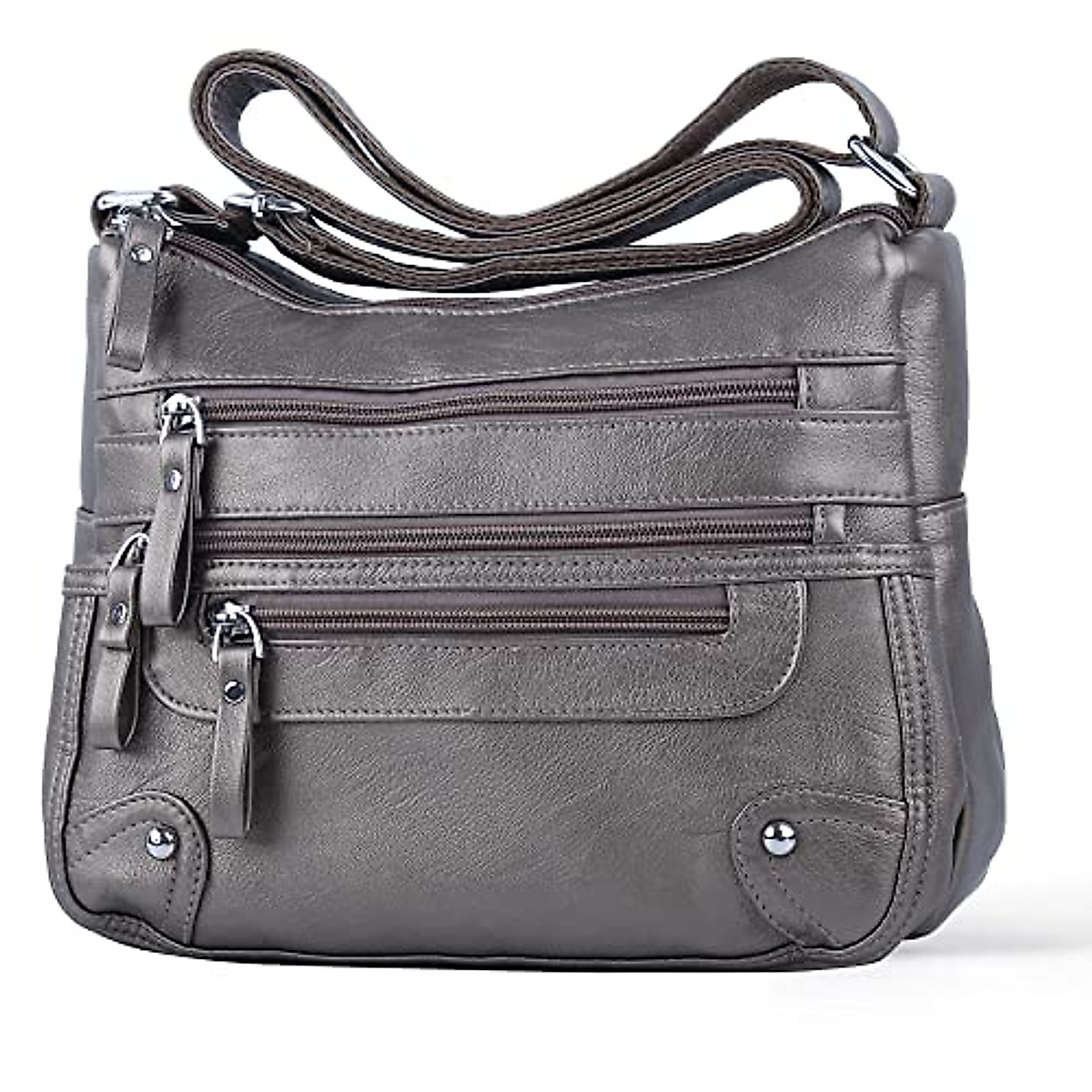 ELDA 10 Pockets Crossbody Purses for Women Medium Pocketbooks Lightweight Ladies Satchel Bag Multi Pocket Shoulder Handbag