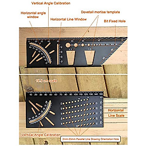 Aluminum Alloy Woodworking Square Size Measure Ruler - 3D Mitre Angle Measuring Template Tool - Carpenter's Layout Ruler Gauge Woodworking Accessories - Gifts for Men Dad Father Husband