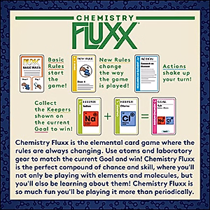 Looney Labs Chemistry Fluxx Card Game - Science Games Card Games for Kids Adult Games Family Games School Games with Elements Atom Molecules Periodic Table 2-6 Player Board Games for Ages 8 and Up