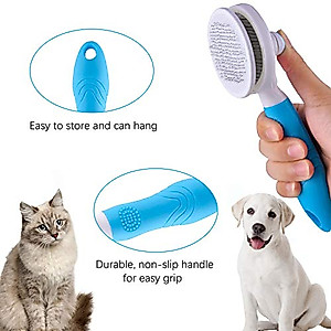 Cat Grooming Brush, Self Cleaning Slicker Brushes for Dogs Cats Pet Grooming Brush Tool Gently Removes Loose Undercoat, Mats Tangled Hair Slicker Brush for Pet Massage-Self Cleaning (Blue)