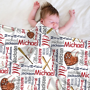Personalized Baseball Baby Blankets with Name - Monogram Baseball Sports Blanket - Baseball Fan Personalized Baby Blanket - Custom Baby Name Monogrammed Blanket for Infant Newborn