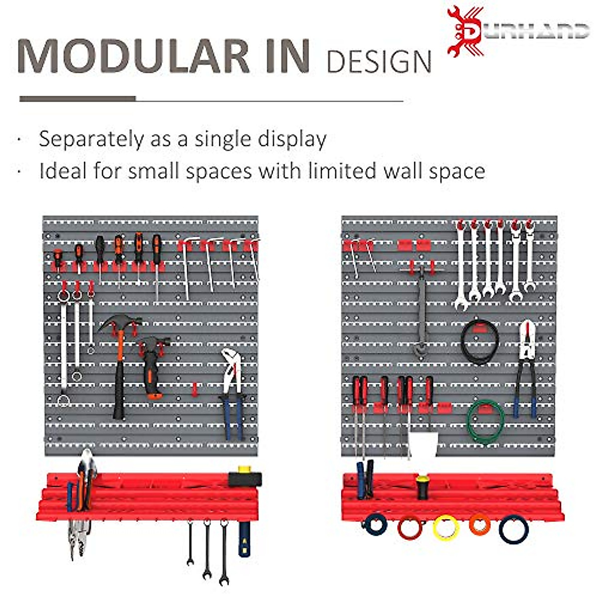 DURHAND 54 Piece Pegboard and Shelf Tool Organizer Wall Mounted DIY Garage Storage with 50 Hooks