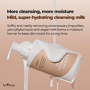 IsNtree Yam Root Vegan Milk Cleanser 220ml, 7.43 fl.oz | Korean Skincare | Rich & Creamy Texture | Hydrating & Mild | Vegan Skincare