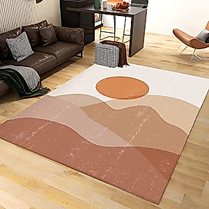 Boho Nursery Abstract Mid Century Kids Rugs, Sun and Mountain Thick Soft Plush Area Rugs, Breathable Durable Carpet, Machine Washable Mat for Kitchen Doormat Home Decor 3' x 5'