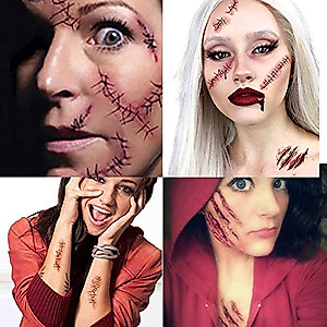 12Pcs Halloween Face Tattoos,Halloween Prank Makeup Temporary Tattoo,Adults Kids Clown Horror Mouth Fake Tattoo Stickers,Face Decals Prank Props for Halloween Cosplay Part