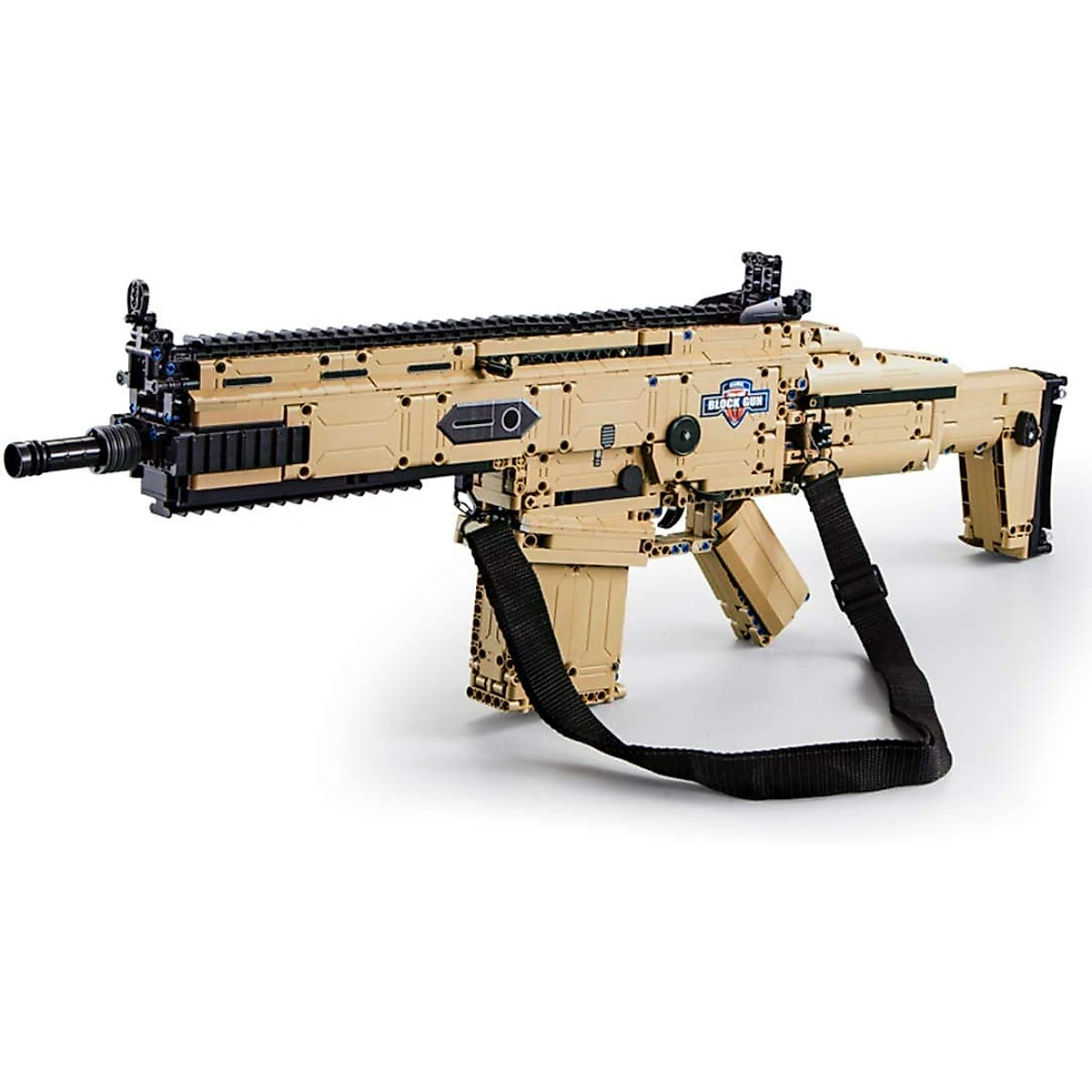 FULHOLPE Gun Building Block, 1406+Pcs Manually Loaded Shooting Blaster Model Kit with Motors, Motorized Military FN Scar 17S Assault Rifle Weapon Building Kit Compatible with Major Brands